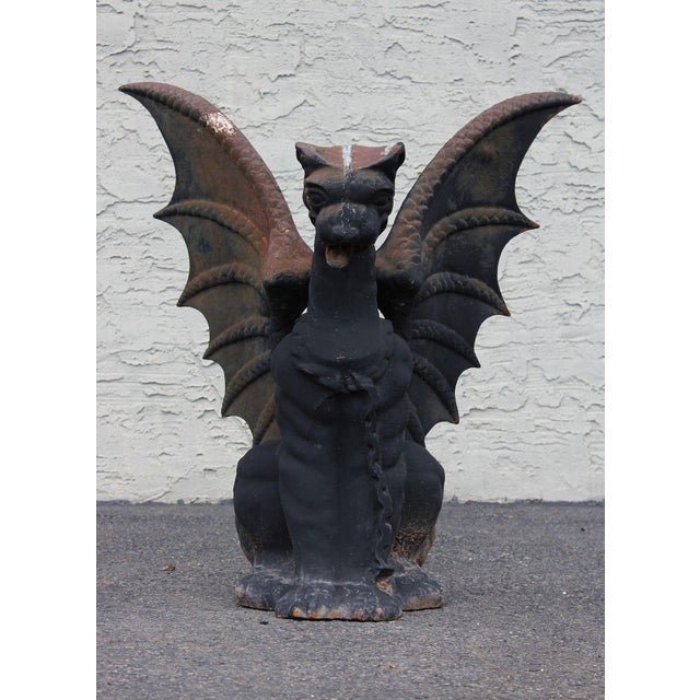 Early 20th Century Large Cast Iron Gargoyle Statue | Chairish