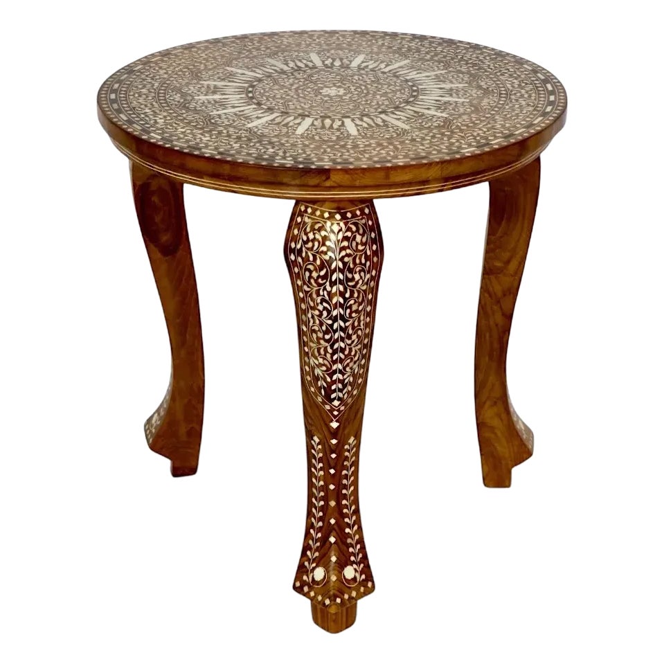 Indian Bone Inlay Round Table | Chairish