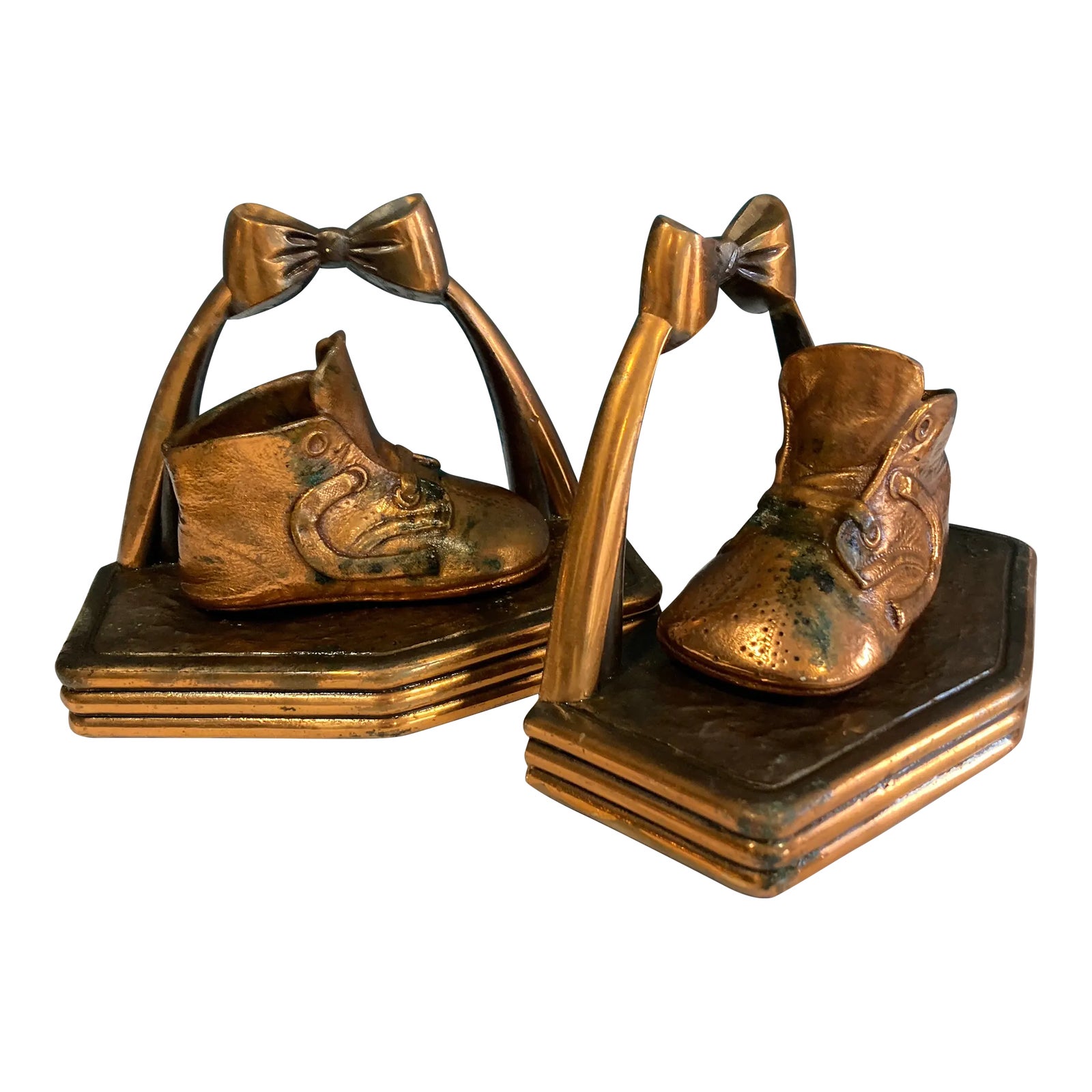 Vintage Cast Bronze Baby Shoe Bookends, a Pair | Chairish