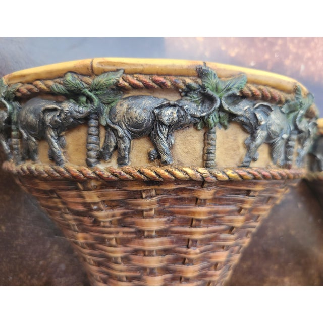 Vintage Tropical Elephant Tole Palm Weaved Wall Bracket Sconce Shelves ...