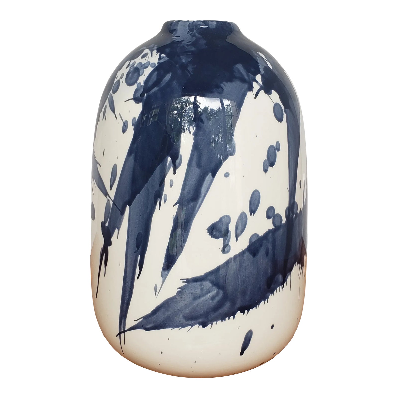 Contemporary Navy Brushstroke Ceramic Vase | Chairish