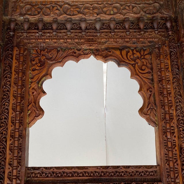 19th Century Large Indian Carved Teak Haveli Window Frame | Chairish