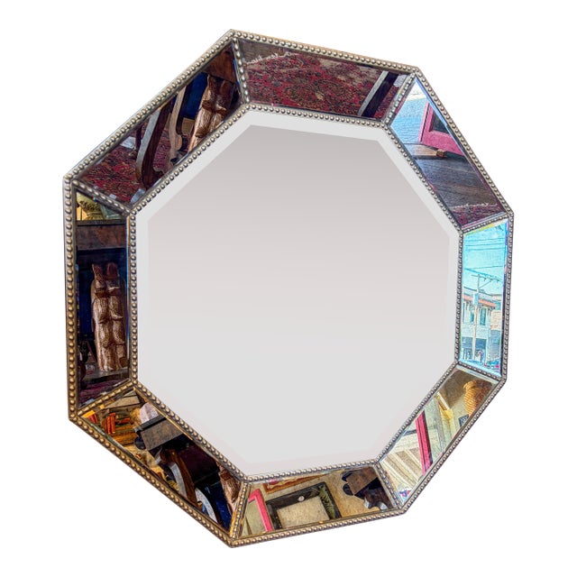 Octagon Silver Swiss-Dot Wall Mirror With Bevelled Glass | Chairish