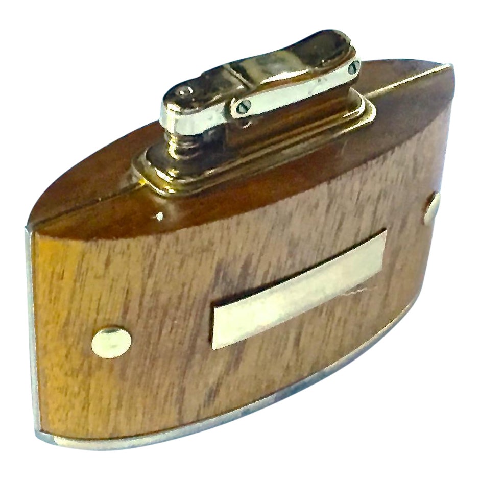Mid-Century Modern Wood & Brass Cigarette Lighter | Chairish