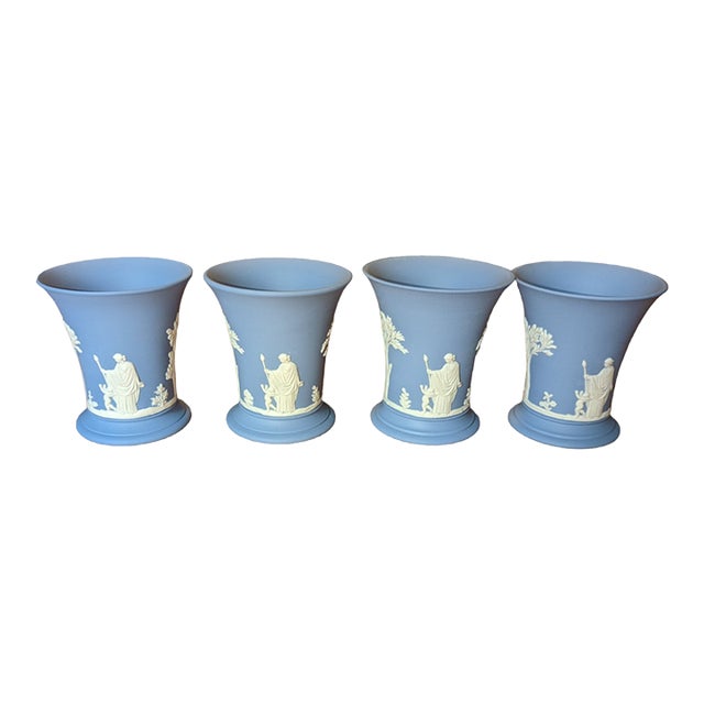 Set of Four 1950s Wedgwood Blue Jasper Posy Pots | Chairish