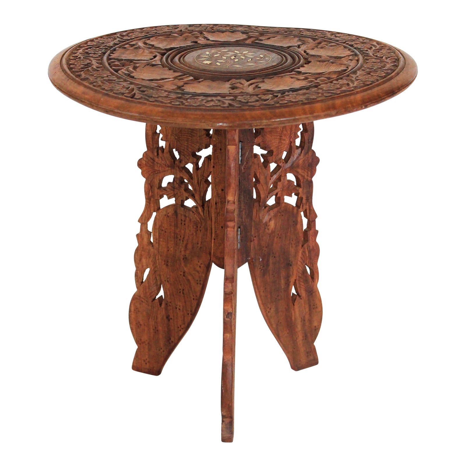 Vintage Anglo Indian Carved Side Table | Chairish