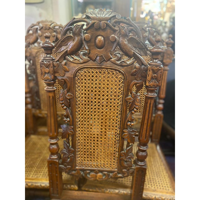 French Antique Carved Walnut Hunt Style Renaissance Cane Side Chairs ...