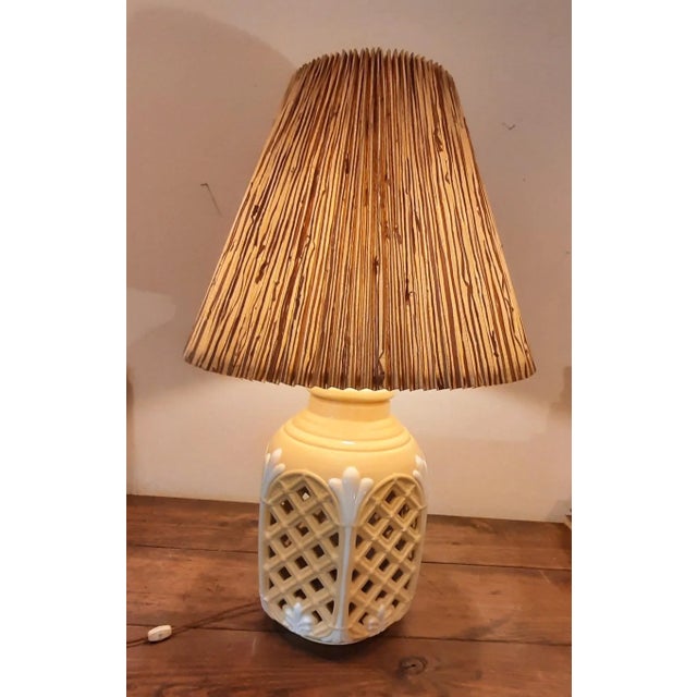 Mid Century Golden Yellow Lattice Reticulated Pair Lamps Xxl | Chairish
