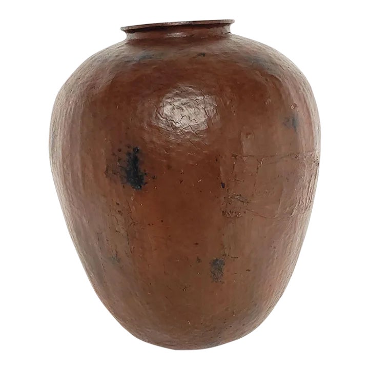 Red Lacquered Woven Bamboo Large Water Jar, Early 20th Century | Chairish