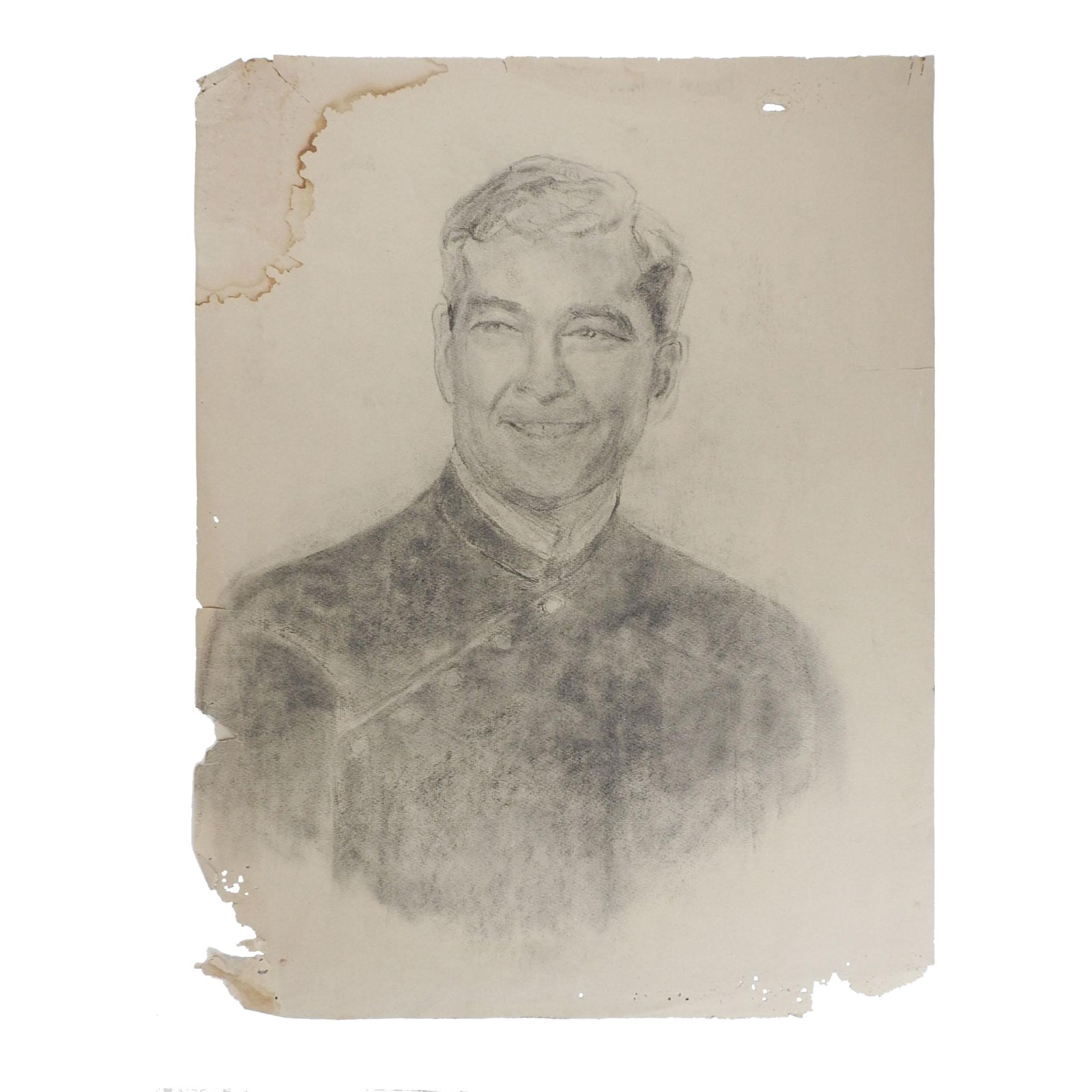 Vintage Mid 20th Century Distressed Portrait Drawing Man in Uniform ...