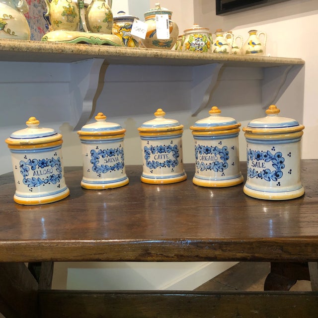 Italian Hand Painted Ceramic Canister - Set of 5 | Chairish