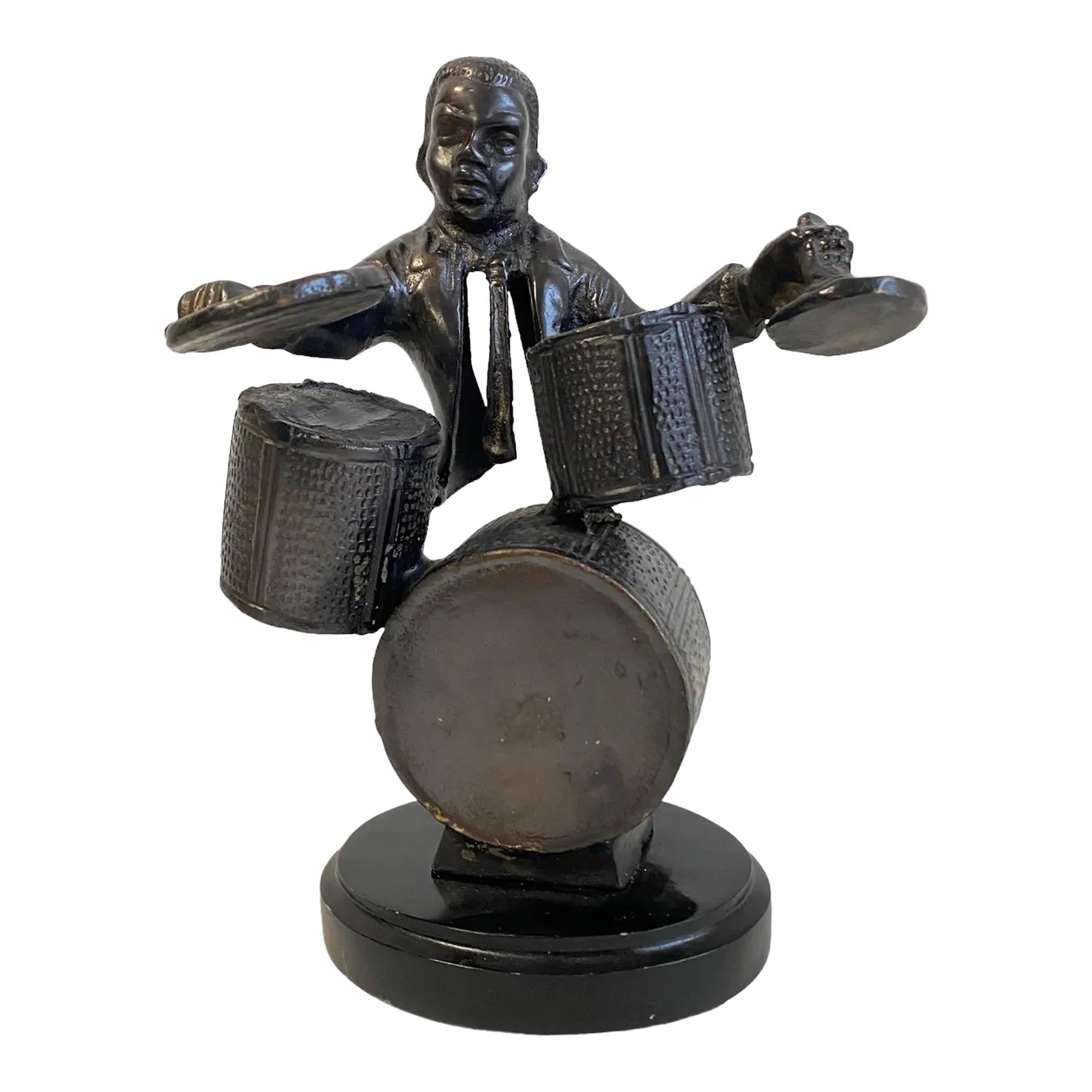 Vintage Bronze Jazz Band Drummer Musician Statue Marble Base | Chairish