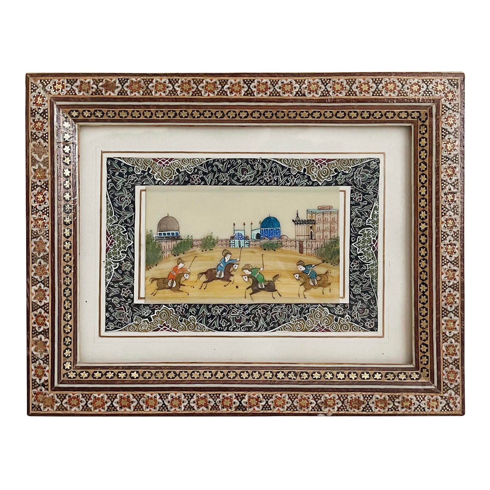Late 20th Century Persian Mosaic Frame & Painting, Khatam Kari | Chairish