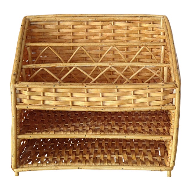 Vintage Palm Beach Regency Rattan Woven Desk Organizer | Chairish