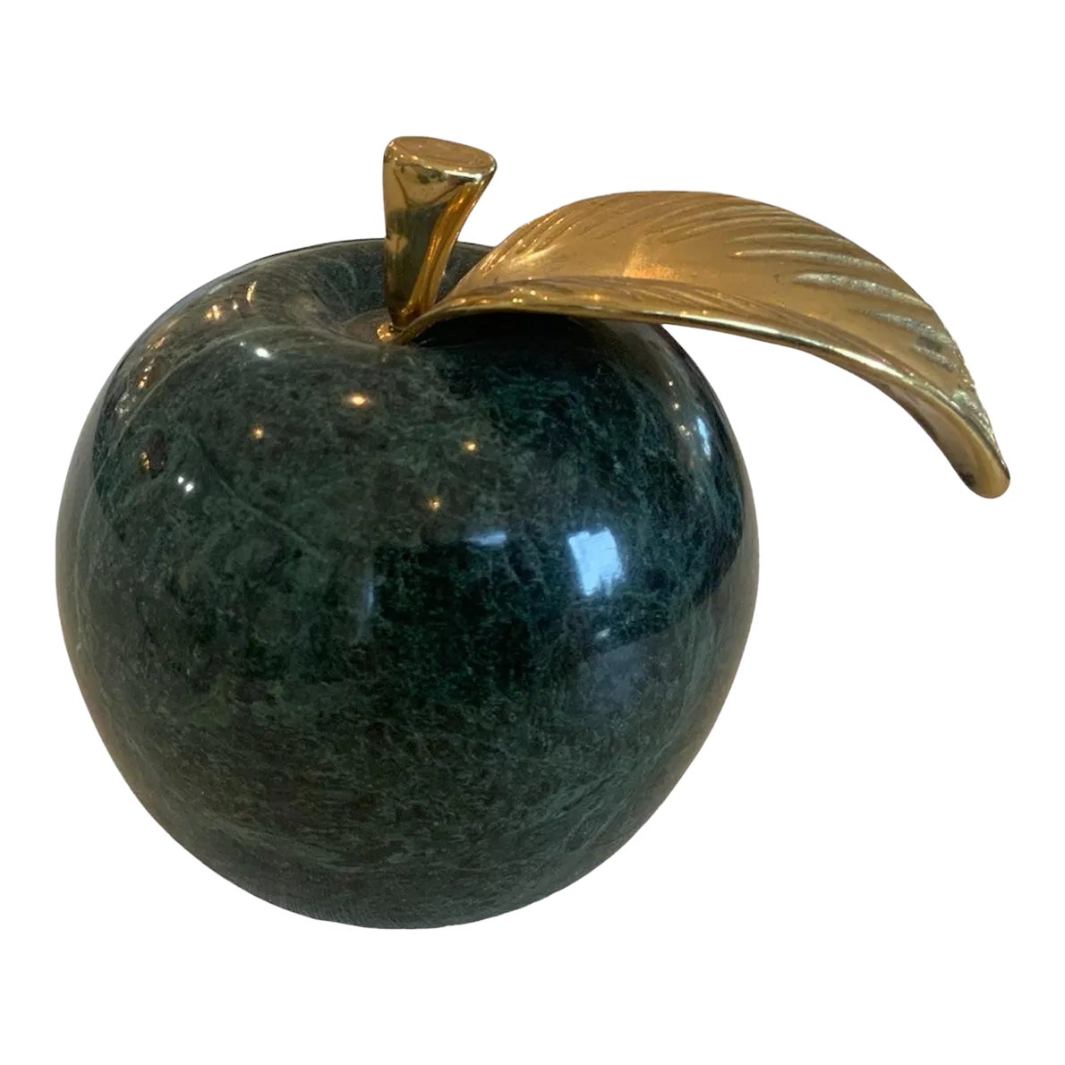 Vintage Dark Green Marble Apple | Chairish