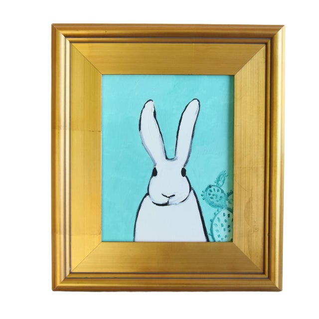 Folk Art Bunny Rabbit Hare Portrait Oil Painting Including the Antiqued ...