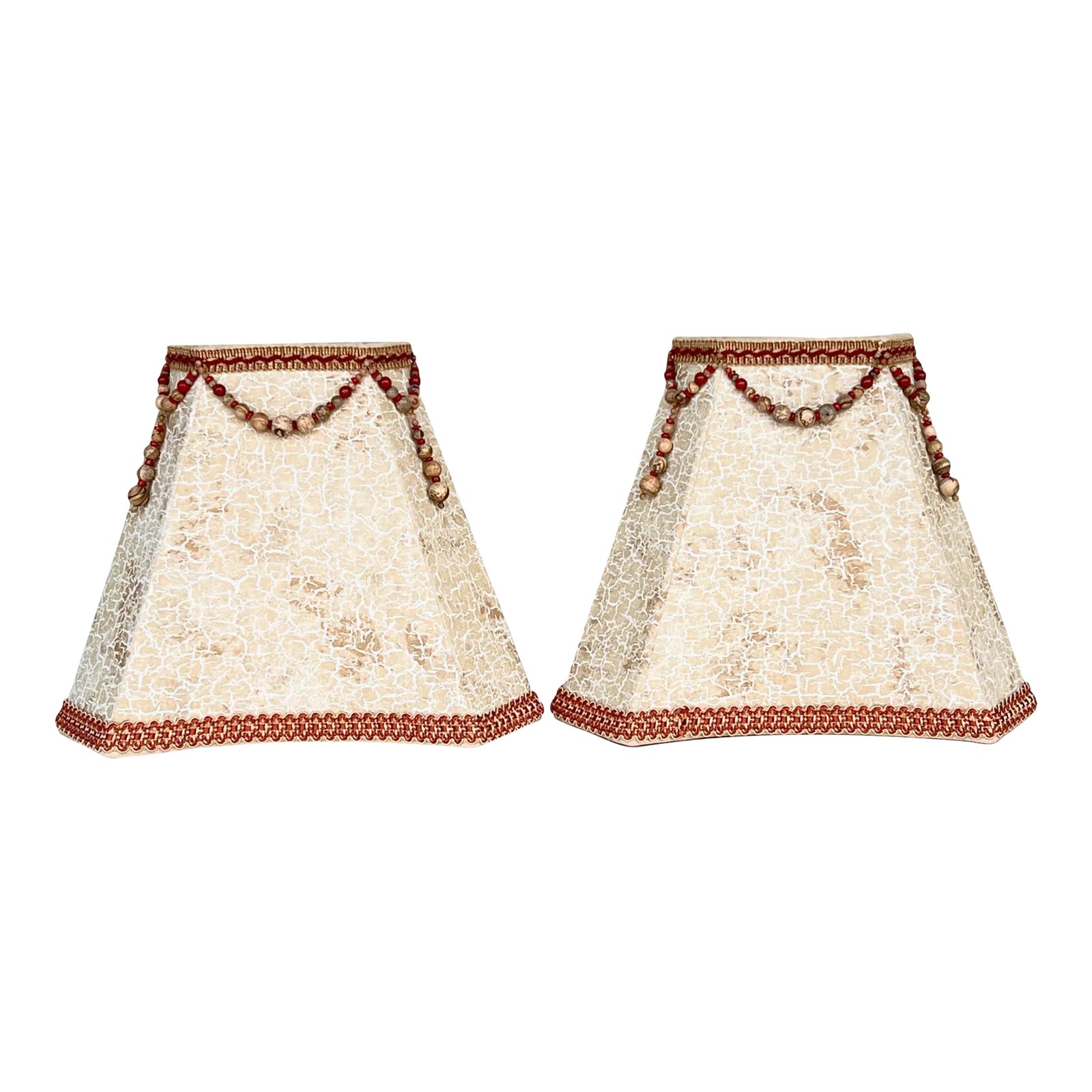 Custom Pagoda Lamp Shades With Wooden Beads-A Pair | Chairish