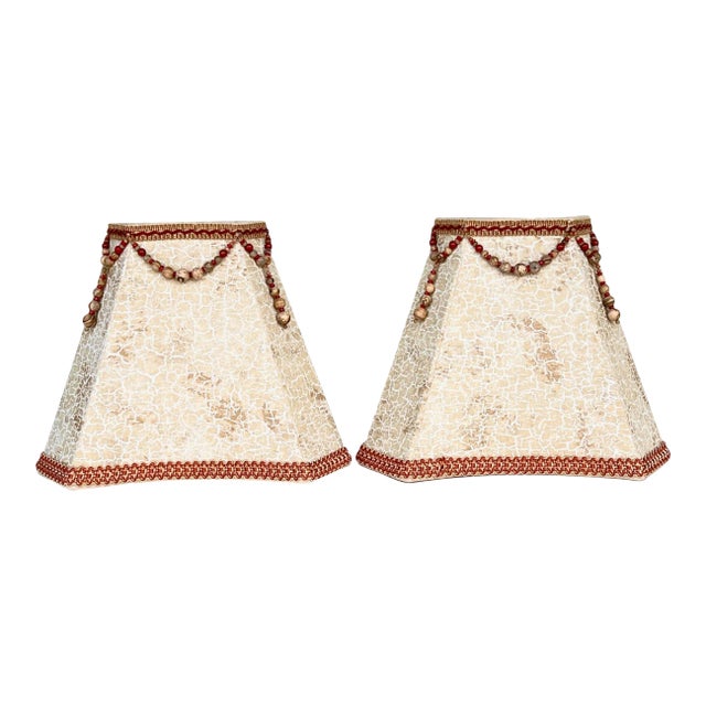 Custom Pagoda Lamp Shades With Wooden Beads-A Pair | Chairish
