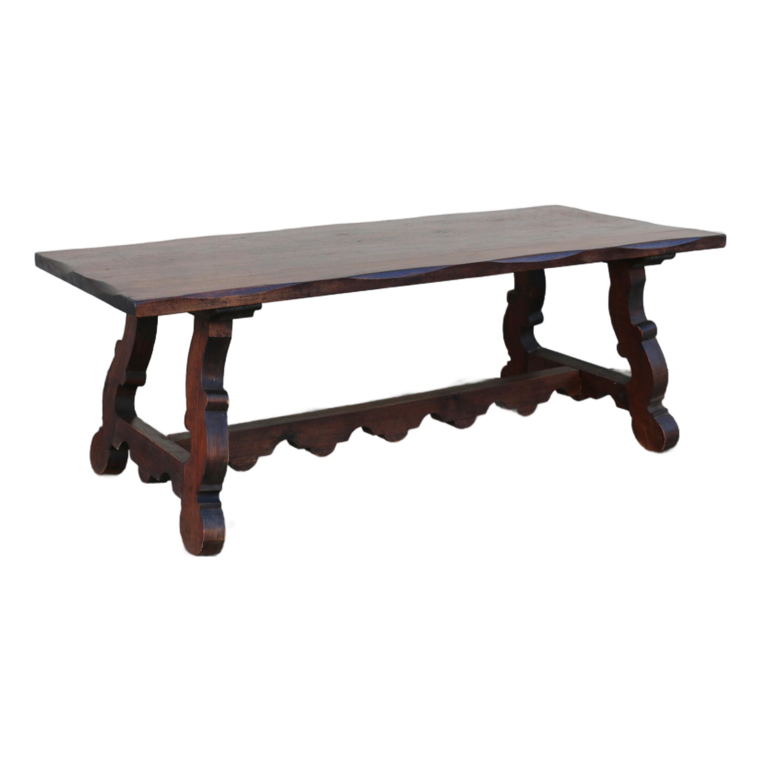 Antique Spanish Revival Solid Wood Trestle Dining Table, Mid 20th ...