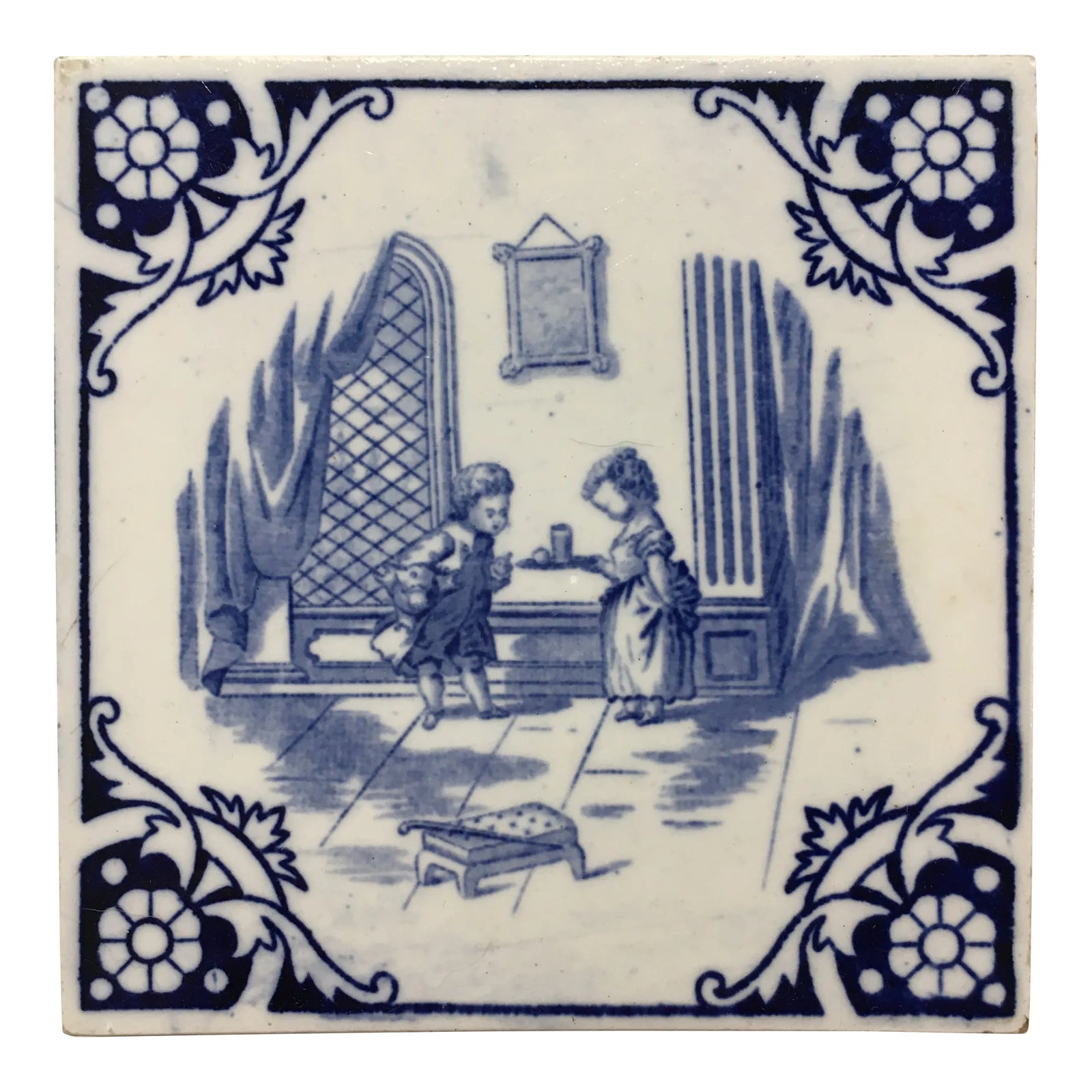Minton Hollins Regency Series Delft Tile - Circa 1870 | Chairish
