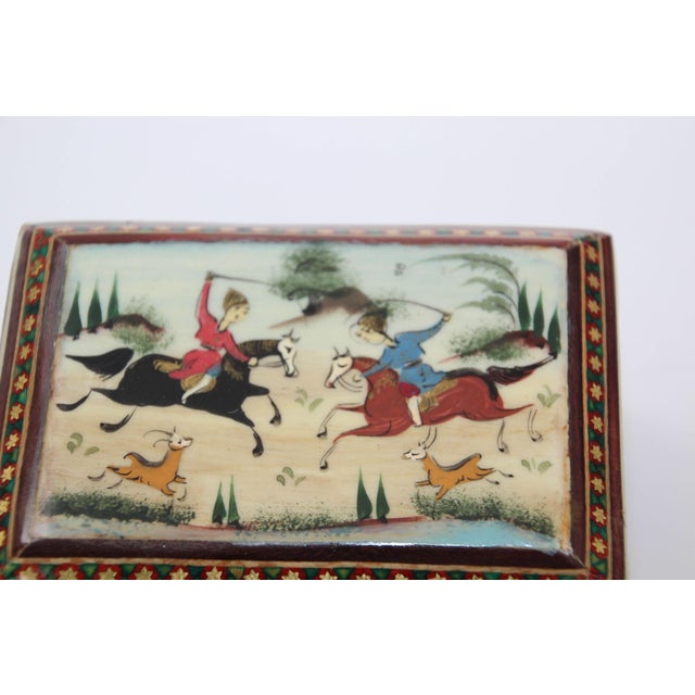Middle Eastern Persian Khatam Trinket Box With Miniature Art Painting ...
