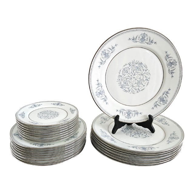 1970's American Platinum Blue and White Dinner Service- 24 Piece | Chairish