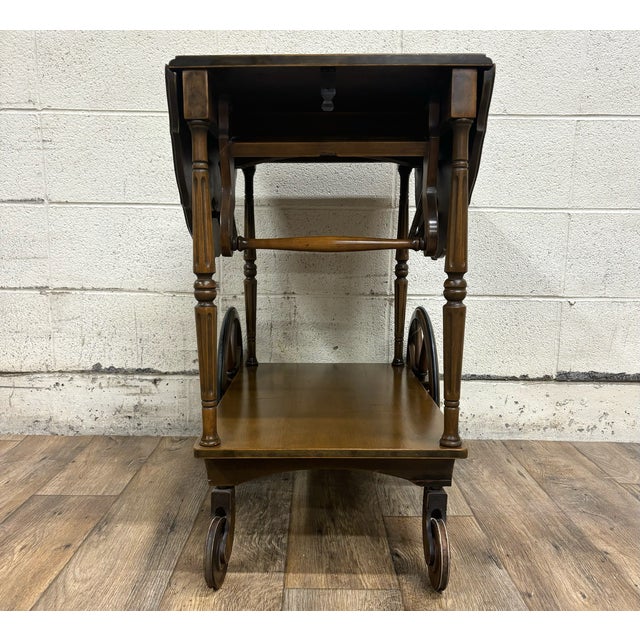 Vintage Solid Maple Drop Leaf Tea Cart Bar Cart | Chairish