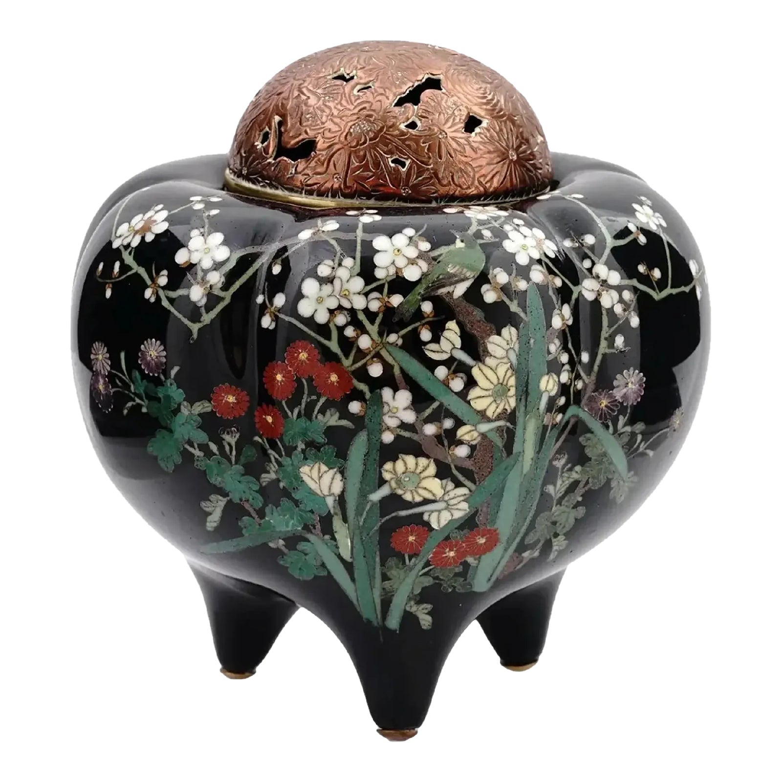 Late 19th Century Antique Meiji Japanese Cloisonne Enamel Silver Wire ...