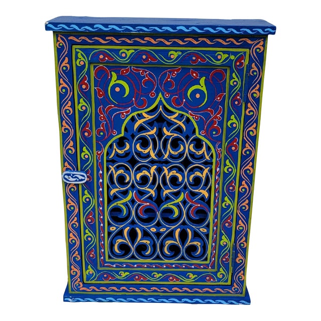 Contemporary Hand Painted Moroccan Blue Zouak Medicine Cabinet / Wall ...