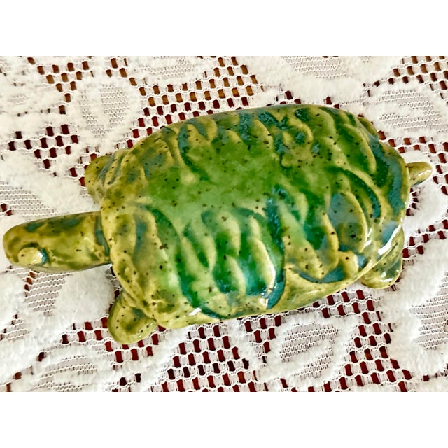 Vintage 1900s Green Handmade Ceramic One Eyed Turtle | Chairish