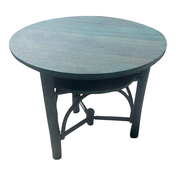 Early 20th Century Blue Painted Hickory Round Table | Chairish