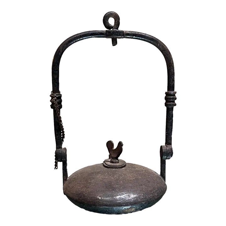 1800s French Cast Iron Betty Rooster Oil Lamp France | Chairish