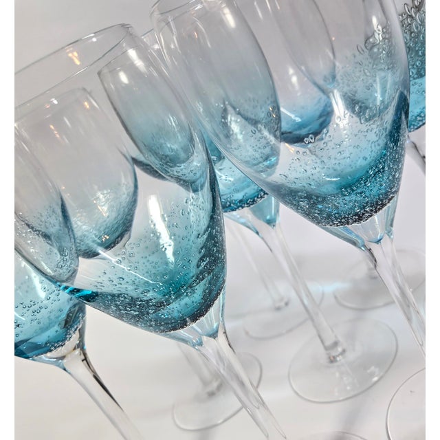 Bubbled Turquoise Ocean Goblets- Set of Eight | Chairish