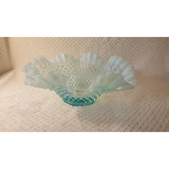 Large Fenton Aqua Opalescent Hobnail Bowl Chairish