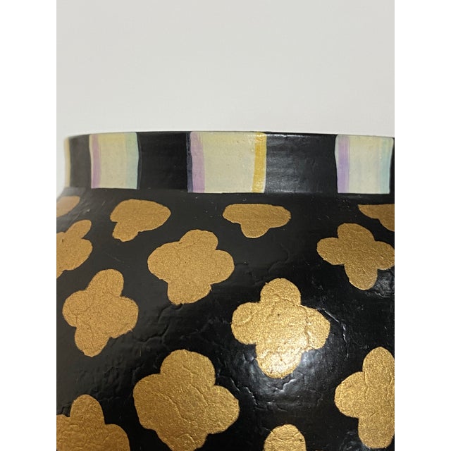 Contemporary Mackenzie Childs Black and Gold Quatrefoil Decorative Urn ...