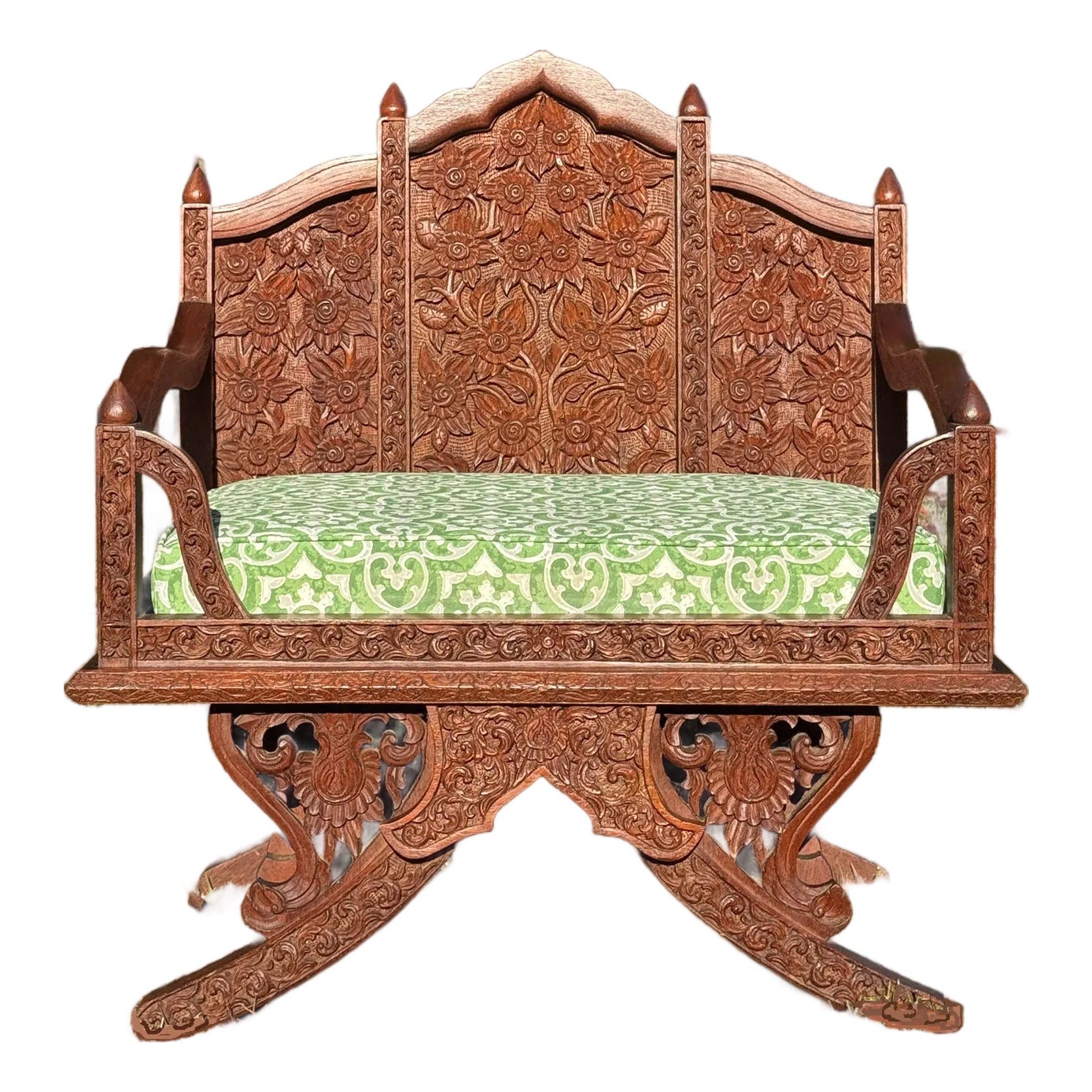 Vintage 1970s Hand-Carved Floral Solid Thai Teak Wood Elephant Saddle ...