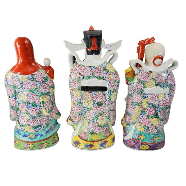 Chinese Fu Lu Shou Feng Shui Gods Figurines Lot of 3 | Chairish