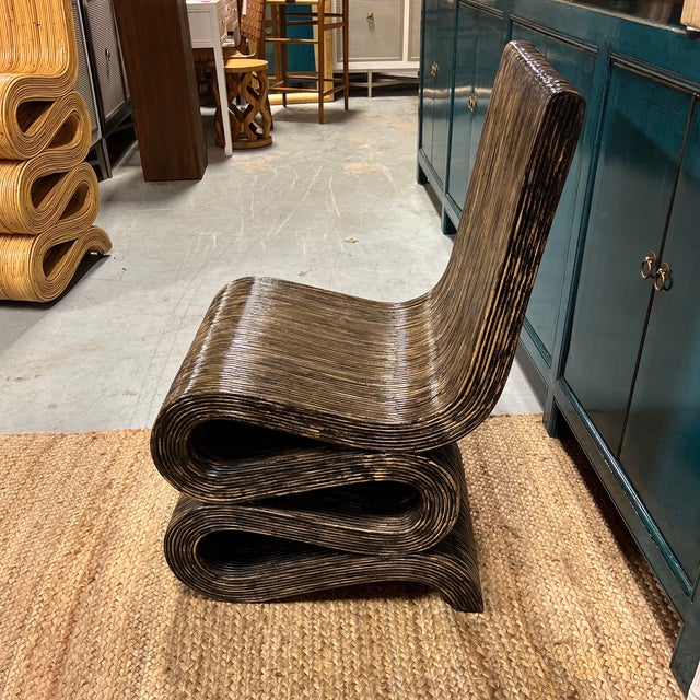 Black Wash Pencil Reed Rattan Snake Style Chair | Chairish