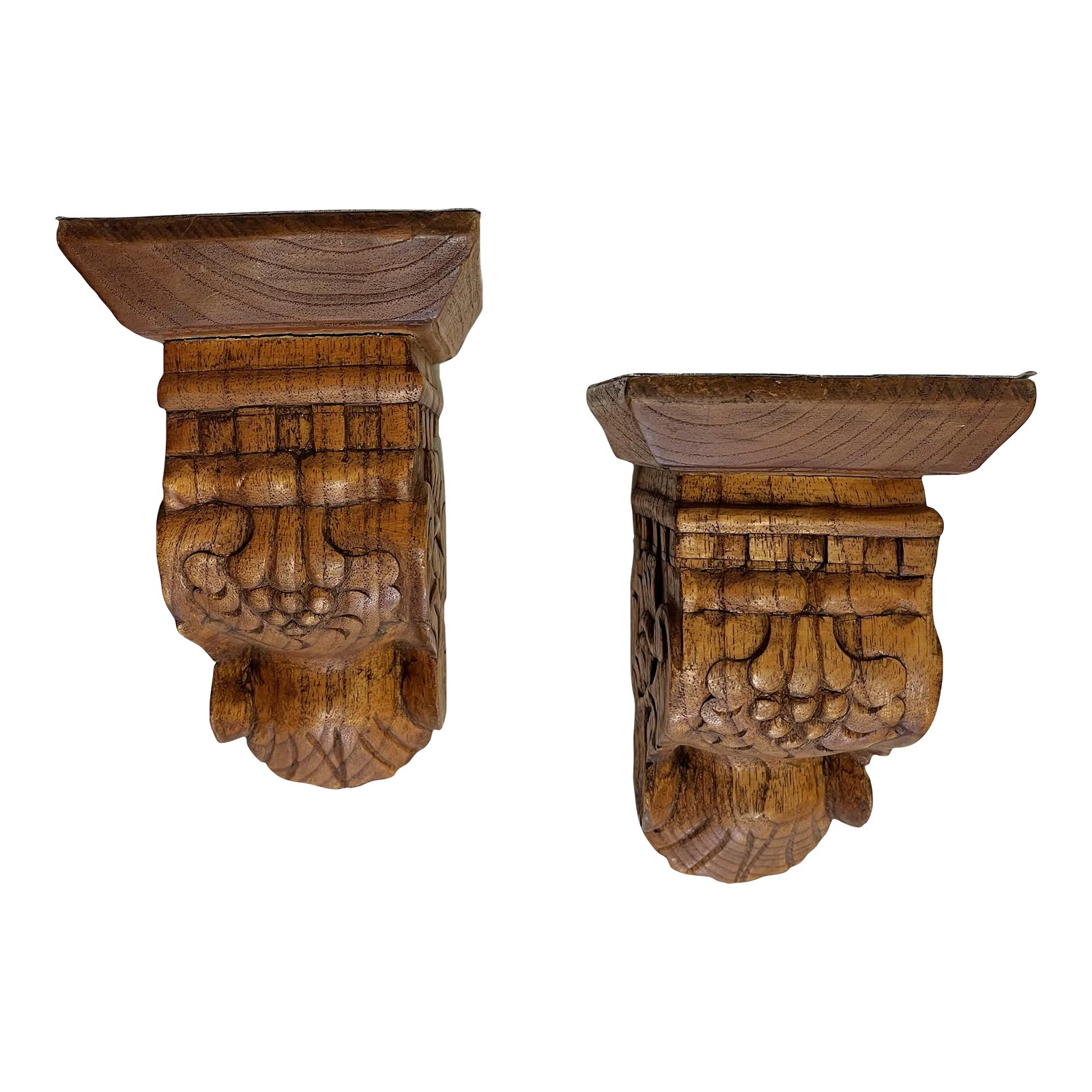 Solid Wood Wall Brackets With Carved Grape and Scroll Designs- a Pair ...