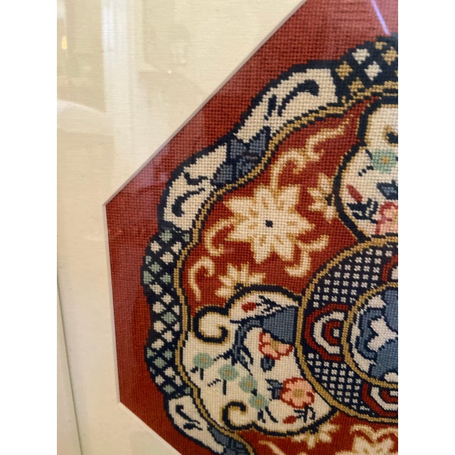 Chinoiserie Style Framed Needlepoint in Imari Colors | Chairish