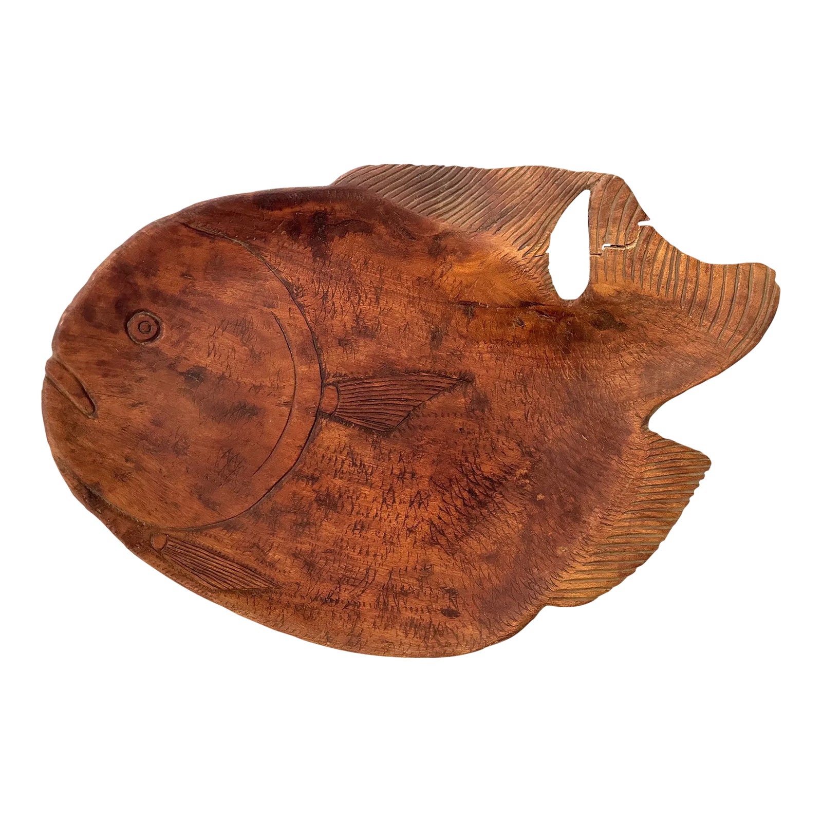 Large Hand Carved Fish Bowl | Chairish