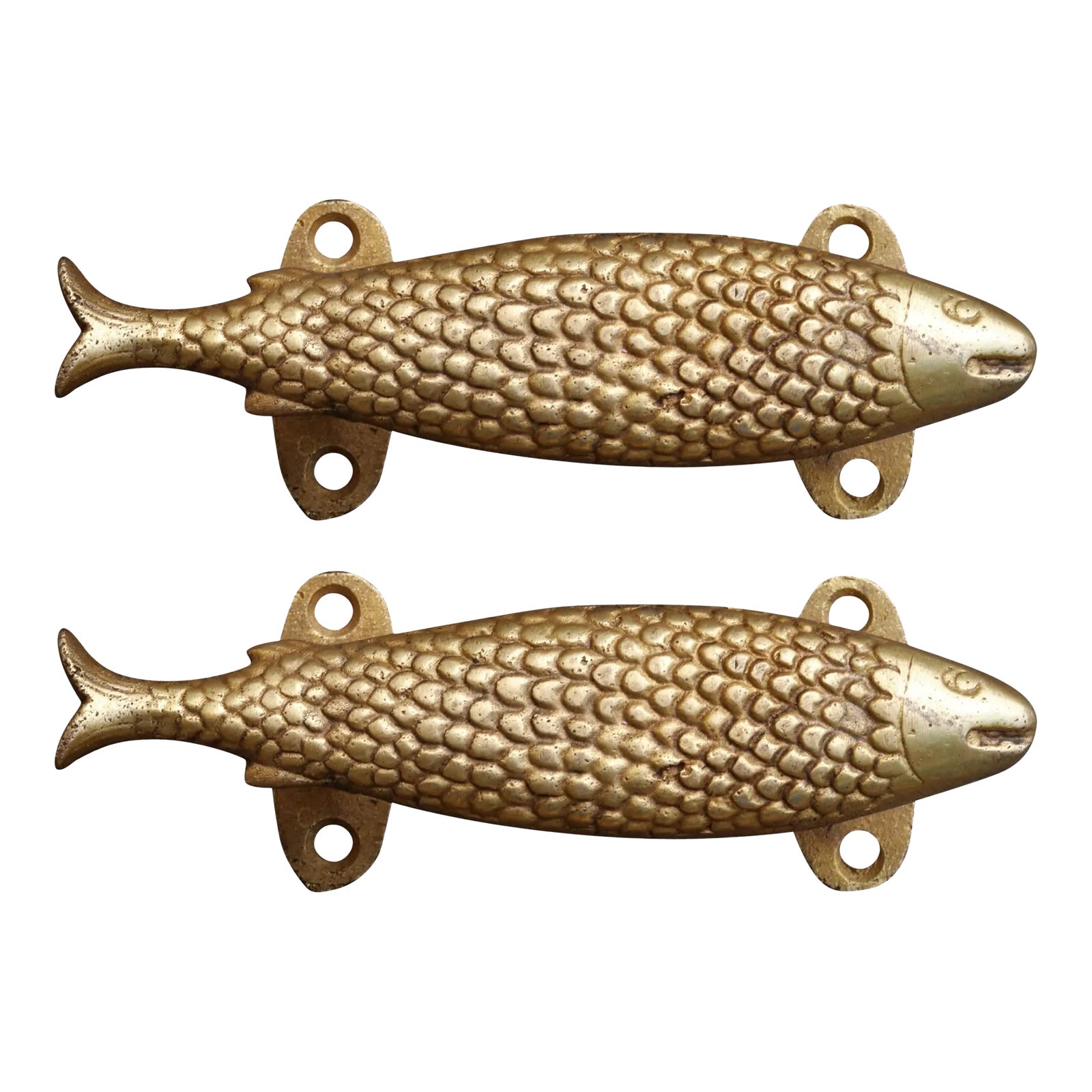 Brass Fish Door Handles - a Pair | Chairish