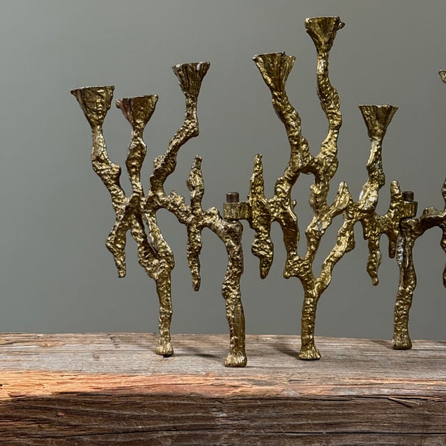 Vintage Weinberg Brutalist Mid Century Gold Bronze Menorah/Hanukkah ...