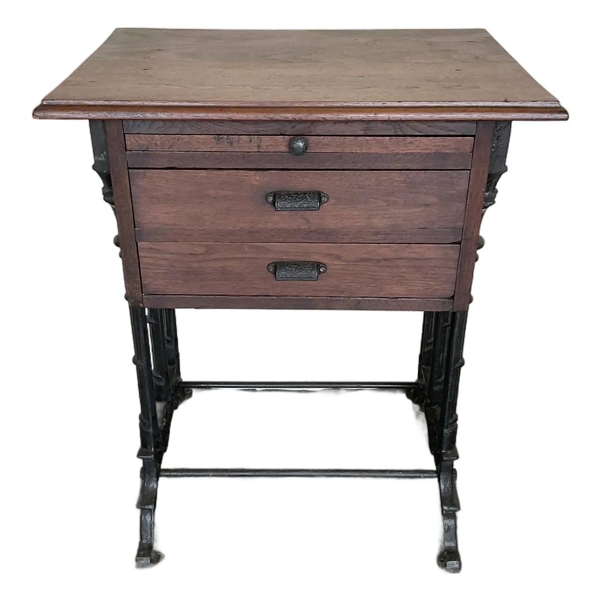19th Century Gothic Cast Iron & Walnut Industrial Work Table Stand ...