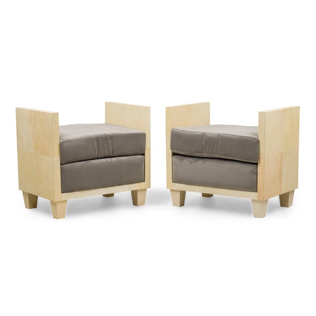 Mid-Century American Parchment Covered Upholstered Benches (Manner of ...