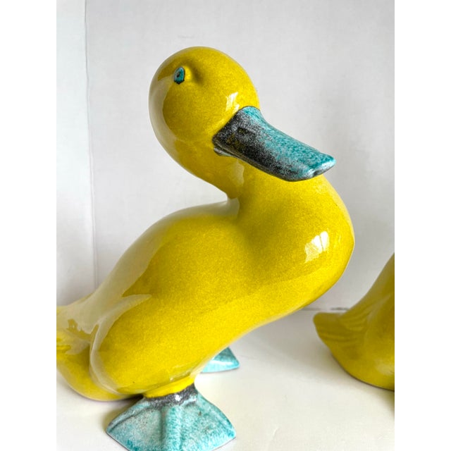 Pair of Italian Porcelain Ceramic Yellow Figurative Ducks | Chairish