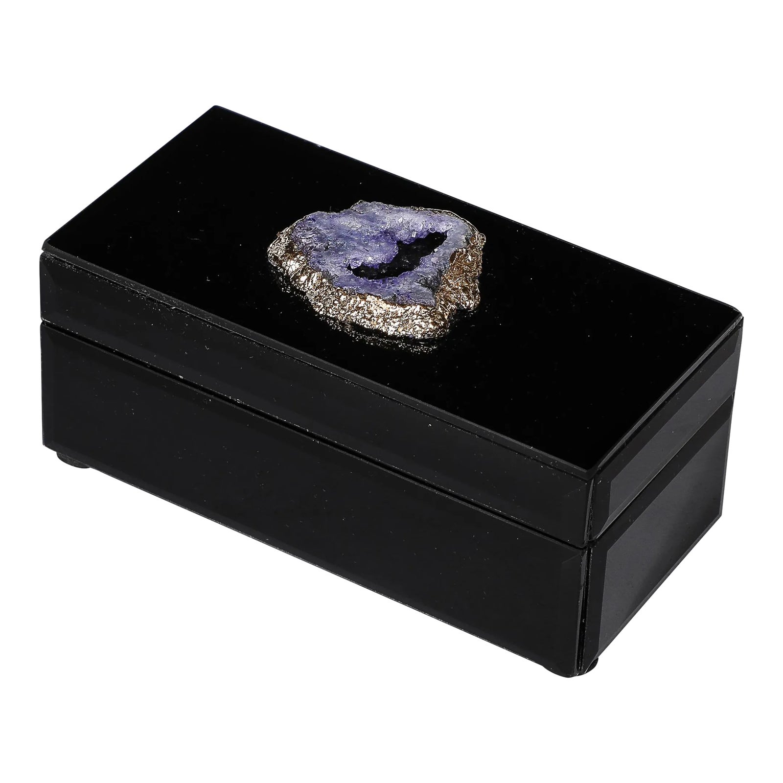 Modernist Black Mirror Box W/ Beveled & Sliced Gilt Geode Detailing ...