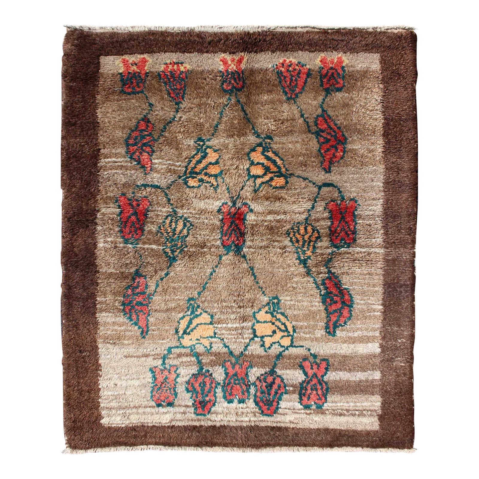 Turkish Tulu Rug With Camel Color Field Surrounded by a Chocolate ...