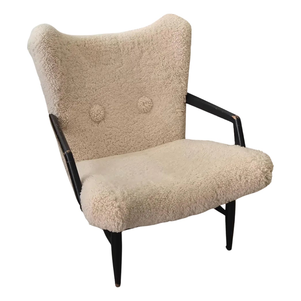 Swedish Modern Easy Chair in Sheepskin from Svante Skogh, 1890s | Chairish