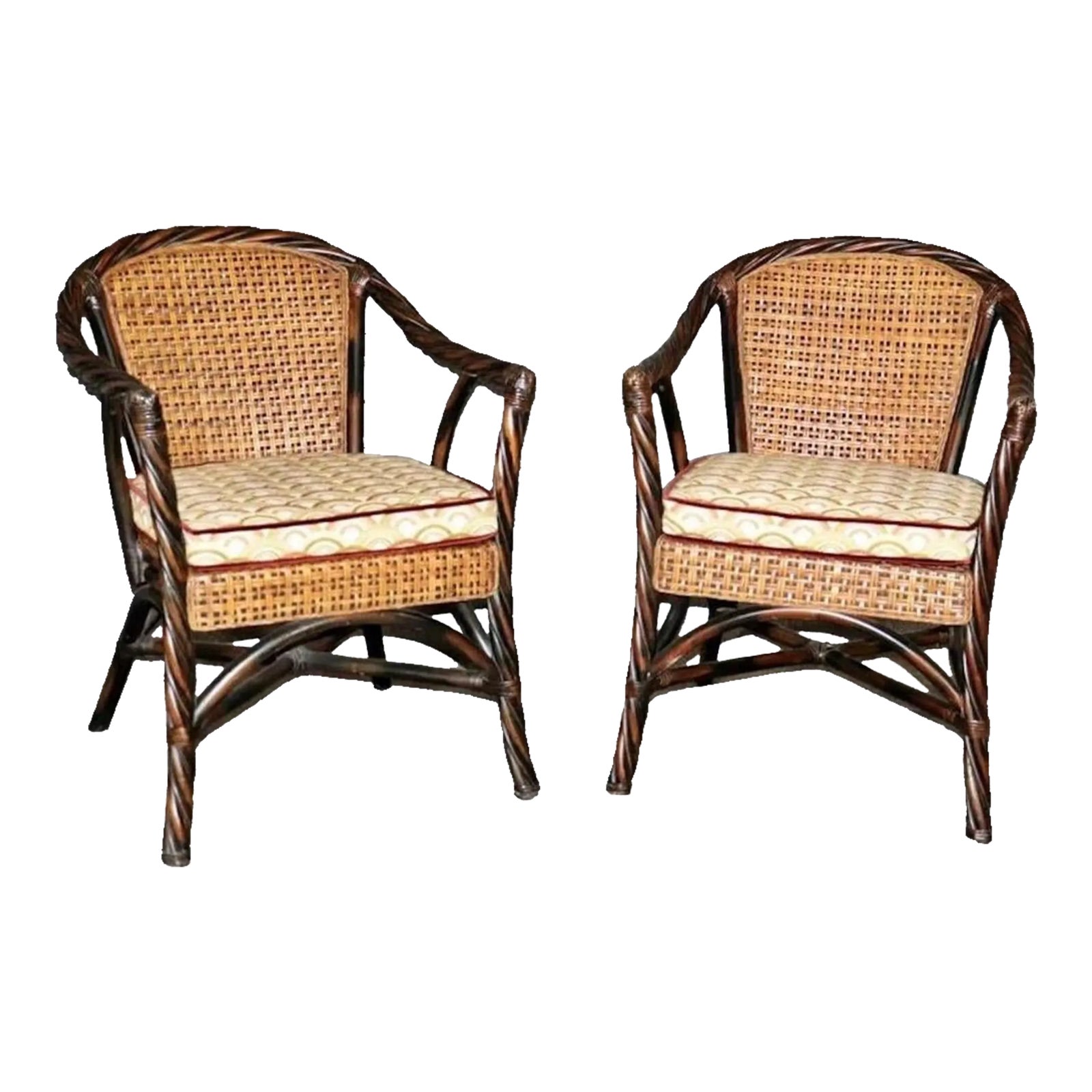 Pair of Mid 20th Century Twist Frame Wicker Chairs | Chairish
